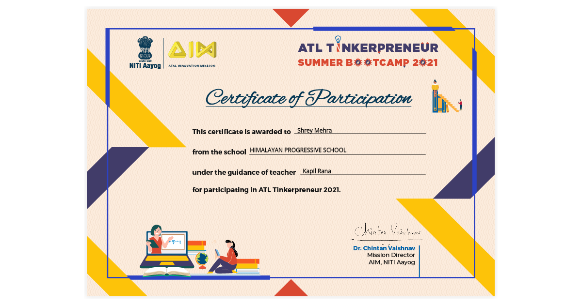 Shrey Mehra | Participation in ATL Tinkerpreneur | Atal Innovation ...