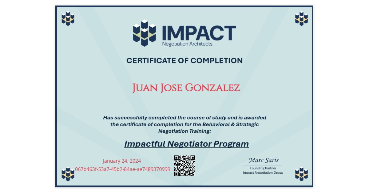 Juan Jose Gonzalez | Impactful Negotiator Program | Impact Negotiation Group via Hyperstack