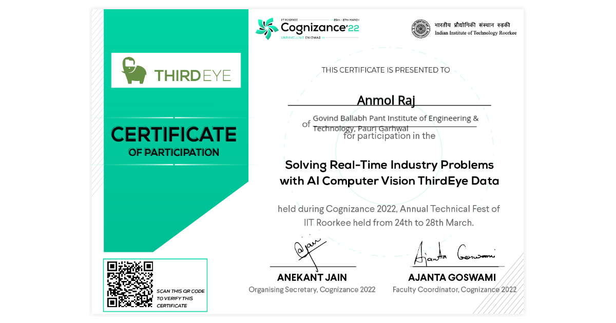 Anmol Raj | Workshop Certificate of Solving -Real-Time Industry ...