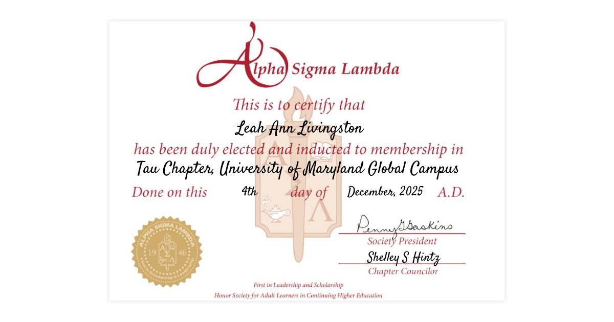 Leah Ann Livingston | Alpha Sigma Lambda Tau Chapter | Alpha Sigma ...