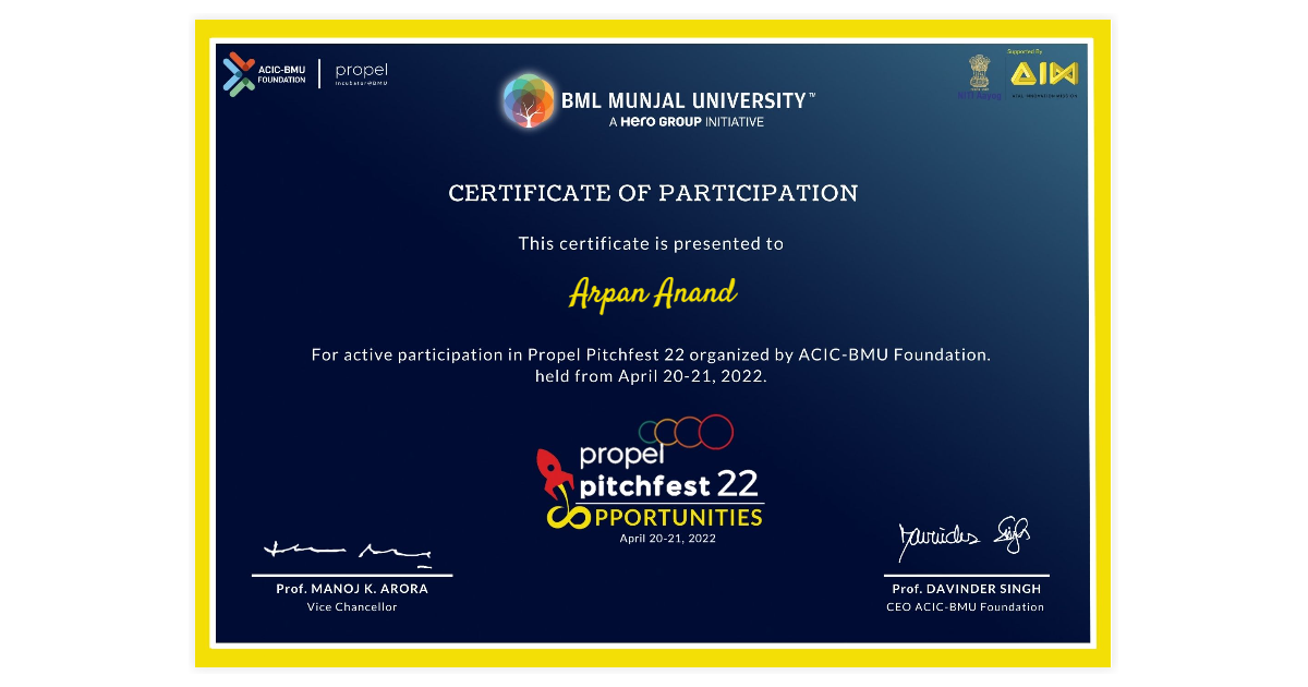 Arpan Anand | Propel Pitchfest Participant | BMl munjal university via ...