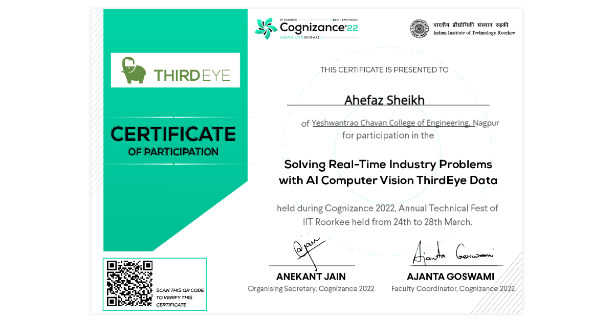 Ahefaz Sheikh | Workshop Certificate of Solving -Real-Time Industry Problems with AI Computer ...
