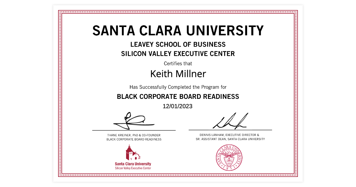Keith Millner | Black Corporate Board Readiness | Leavey Executive ...