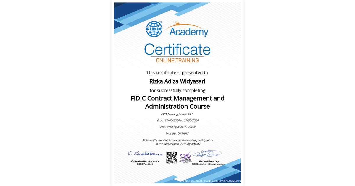 Rizka Adiza Widyasari | FIDIC Contract Management and Administration Course | FIDIC Academy via ...