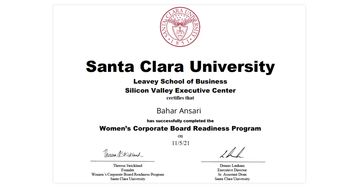 Bahar Ansari | Women's Corporate Board Readiness Program | Leavey ...