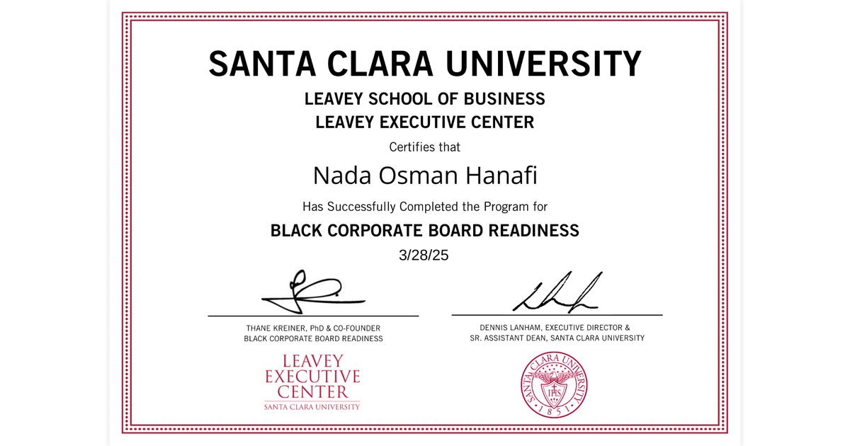 Nada Osman Hanafi | Black Corporate Board Readiness | Leavey Executive ...