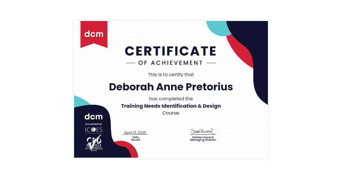 Deborah Anne Pretorius | Training Needs Identification & Design Course | DCM Learning via Hyperstack
