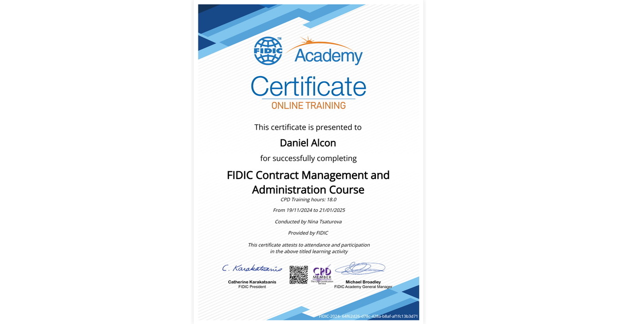 Daniel Alcon | FIDIC Contract Management and Administration Course ...