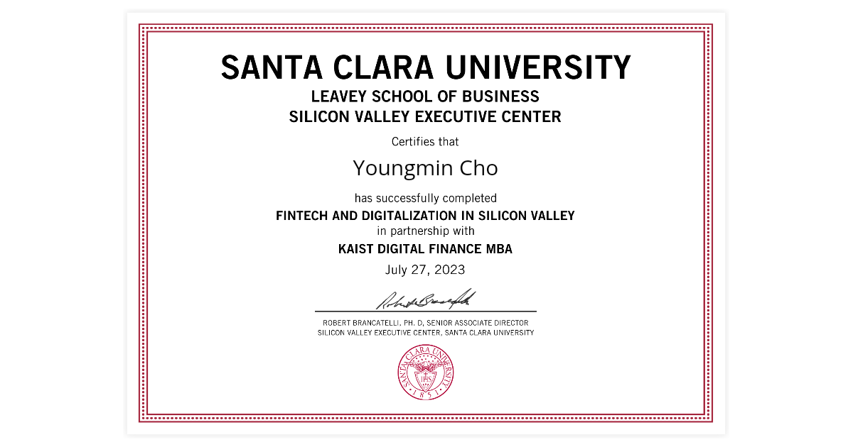 Youngmin Cho | KAIST DFMBA - Fintech and Digitalization in Silicon Valley | Leavey Executive ...