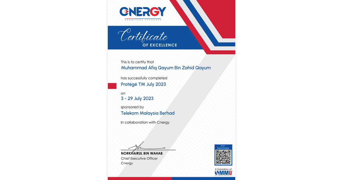 Muhammad Afiq Qayum Bin Zahid Qayum | Protégé TM July 2023 | CNERGY via ...