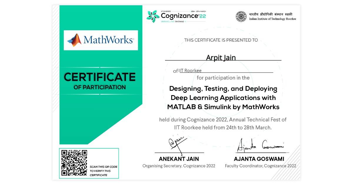Arpit Jain | Workshop Certificate of Designing, Testing, and Deploying ...