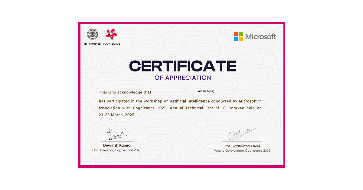 Ansh tyagi | Certification of Participation of Workshop on AI/ML ...