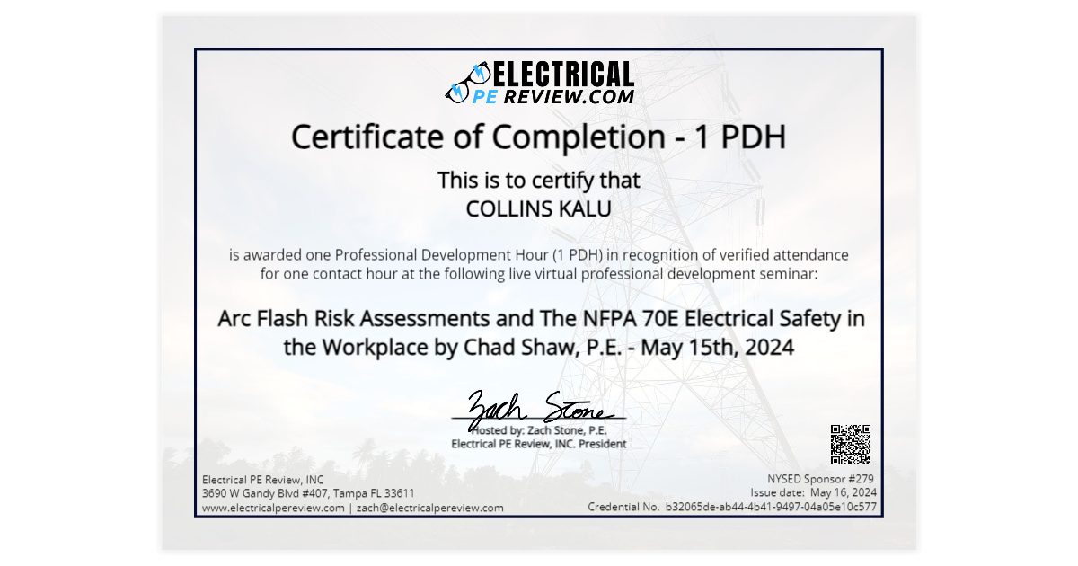 COLLINS KALU | Arc Flash Risk Assessments and The NFPA 70E Electrical ...