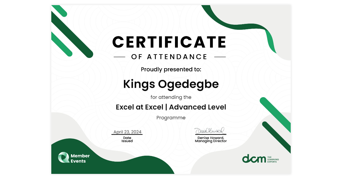 Kings Ogedegbe | Excel at Excel | Advanced Level | DCM Learning via ...