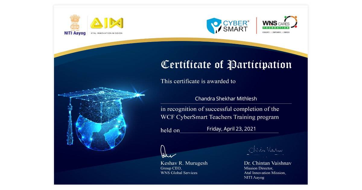 Chandra Shekhar Mithlesh | AIM-WCF CyberSmart Teacher Training | Atal ...