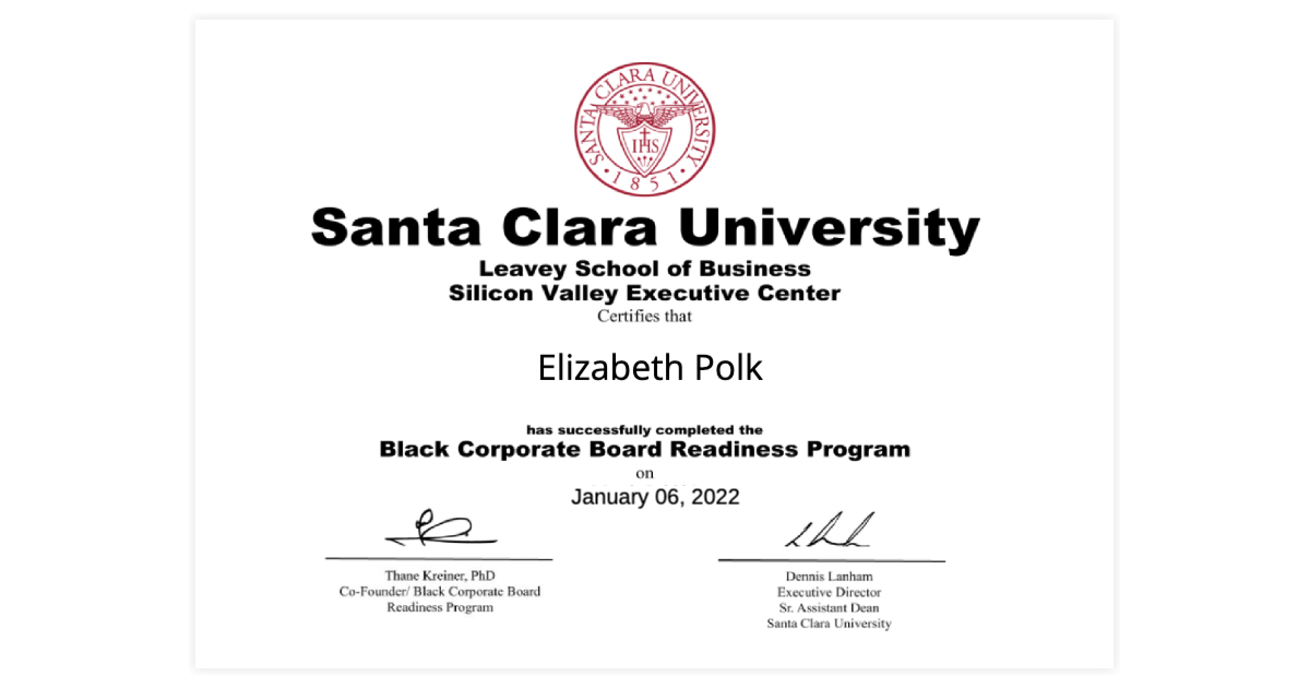Elizabeth Polk | Black Corporate Board Readiness | Leavey Executive ...