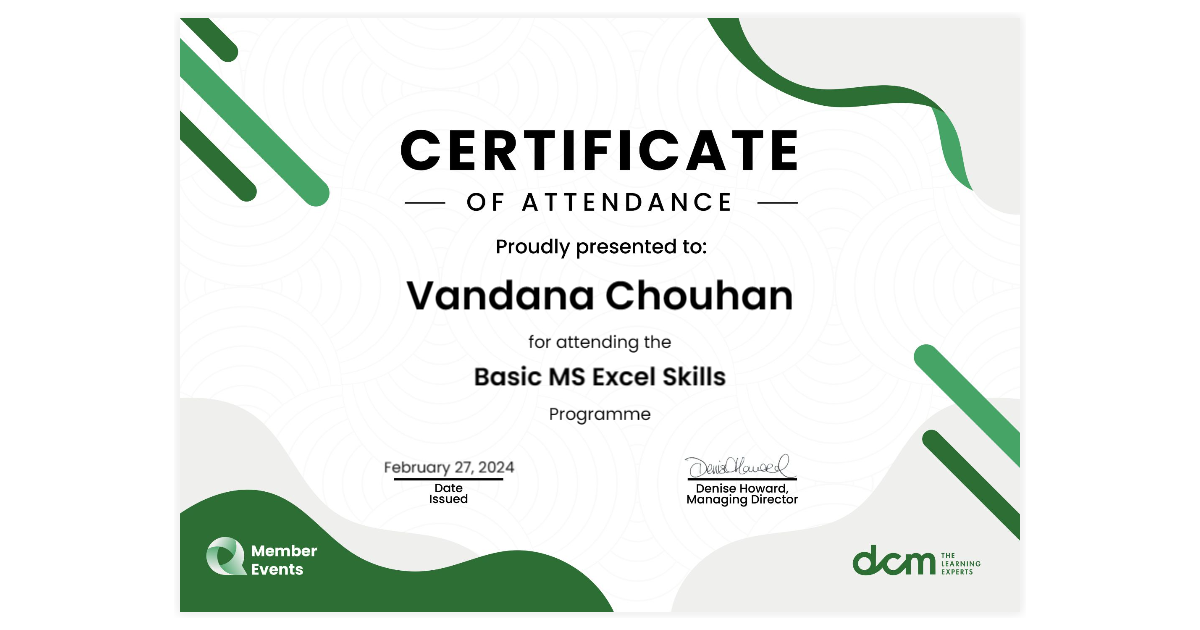 Vandana Chouhan | Basic MS Excel Skills | DCM Learning via Hyperstack