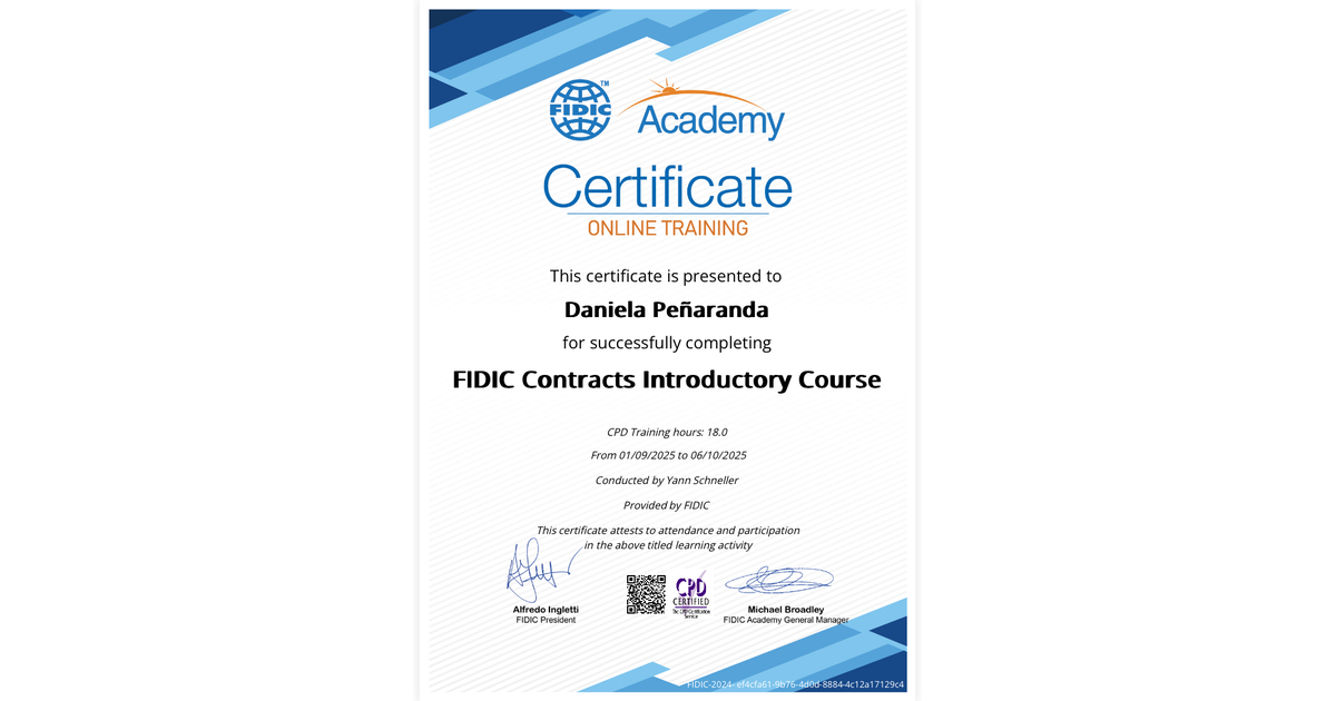 Daniela Peñaranda | FIDIC Contracts Introductory Course | FIDIC Academy via Hyperstack