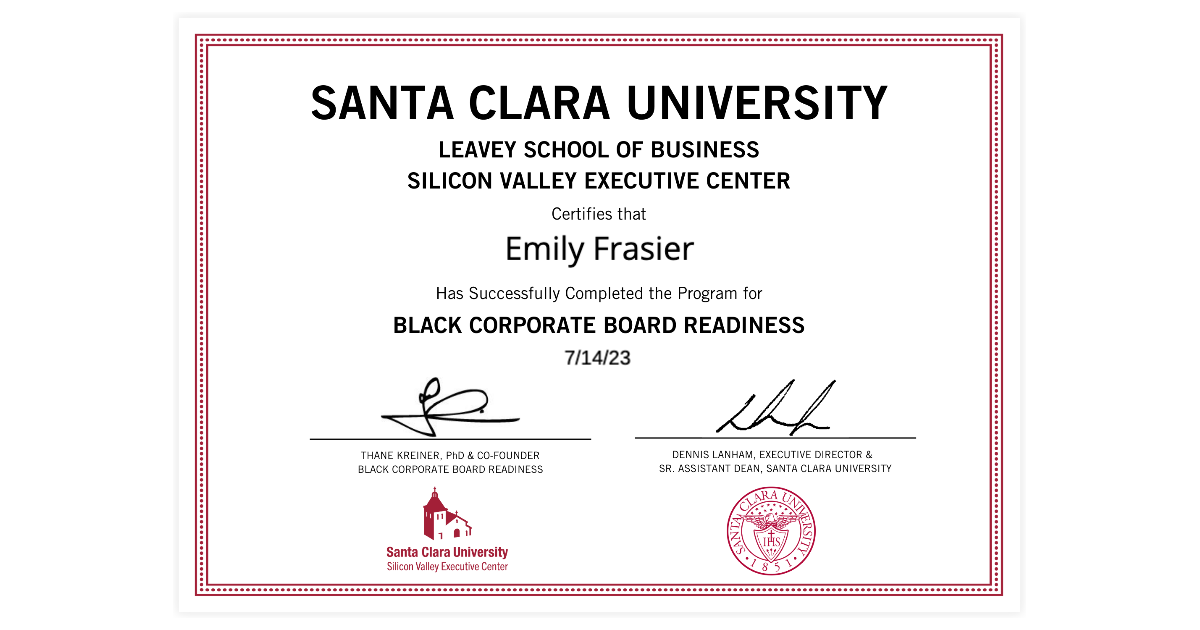 Emily Frasier | Black Corporate Board Readiness | Leavey Executive ...