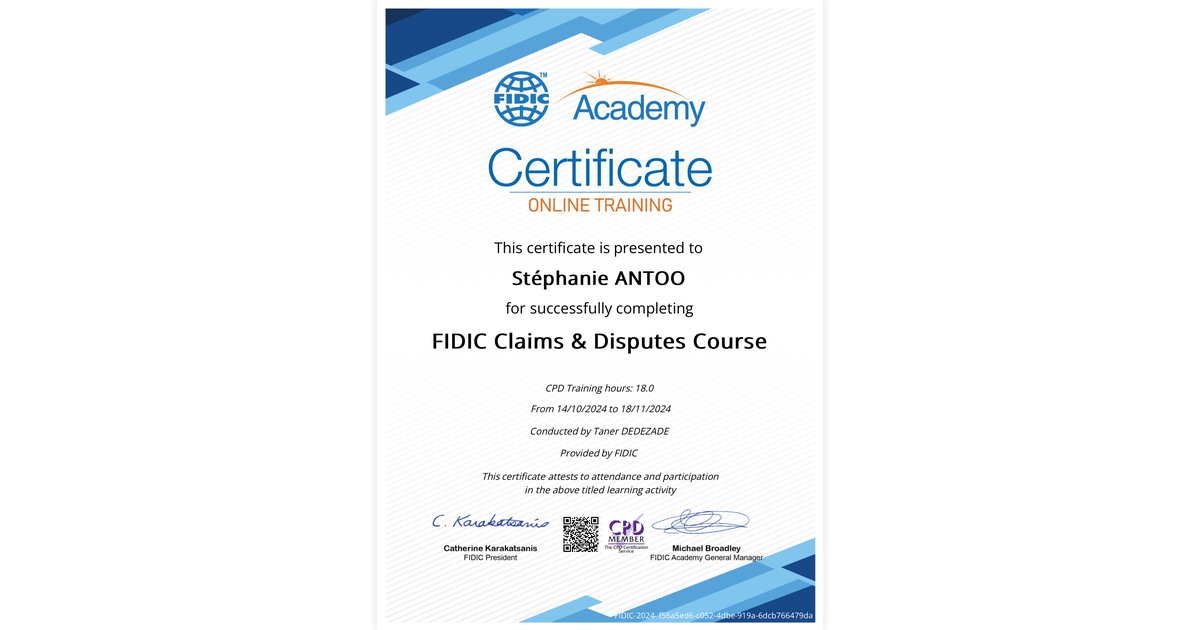 Stéphanie ANTOO | FIDIC Claims & Disputes Course | FIDIC Academy via ...