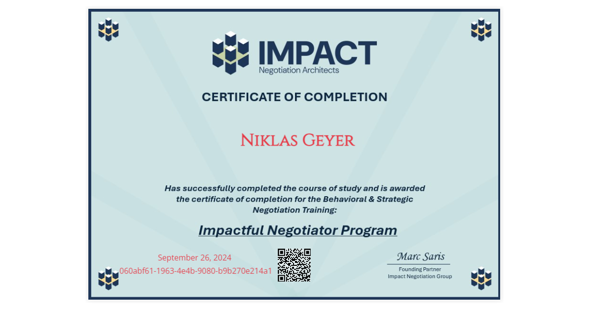 Niklas Geyer | Impactful Negotiator Program | Impact Negotiation Group ...