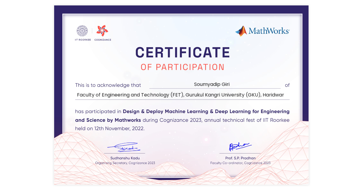 Soumyadip Giri | Workshop Certificate of Design and Deploy Machine Learning and Deep Learning ...