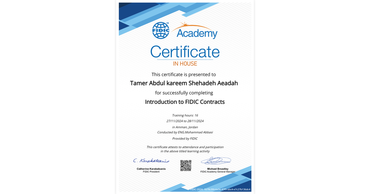 Tamer Abdul kareem Shehadeh Aeadah | Introduction to FIDIC Contracts | FIDIC Academy via Hyperstack