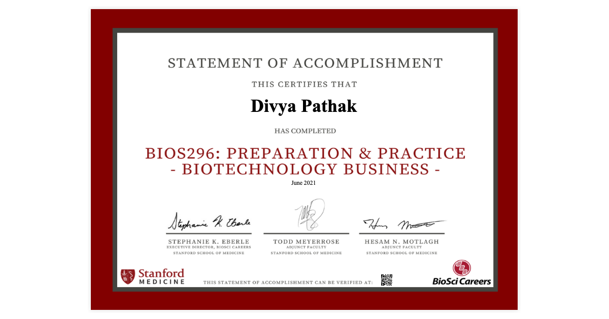 Divya Pathak | BIOS296: Preparation & Practice: Biotechnology Business ...
