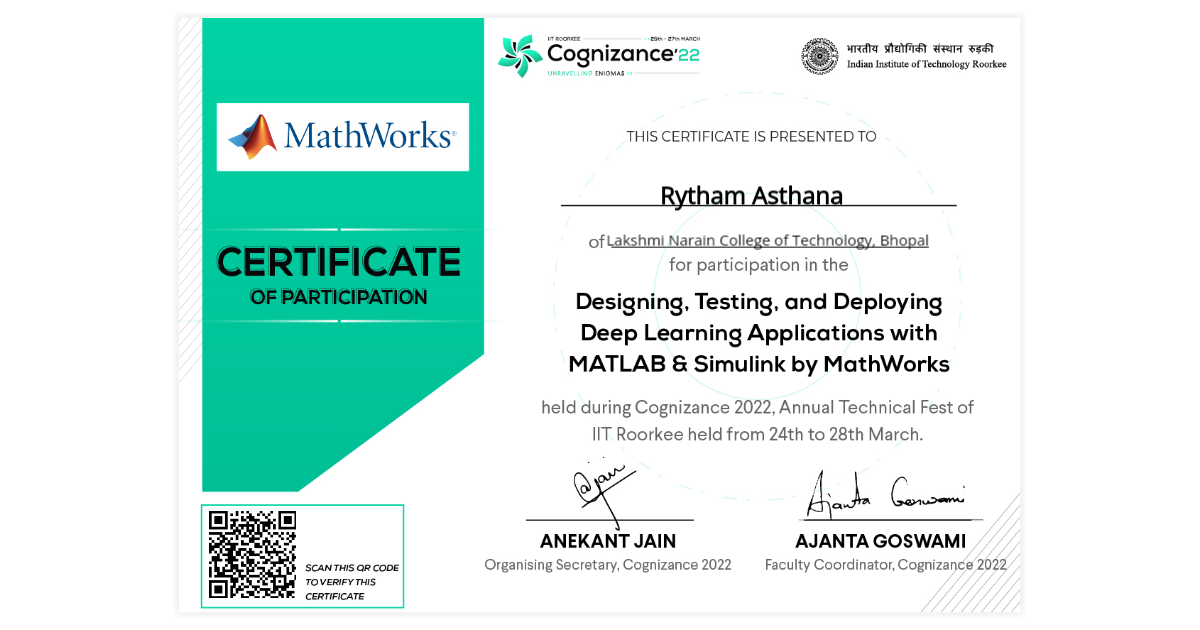 Rytham Asthana | Workshop Certificate of Designing, Testing, and ...